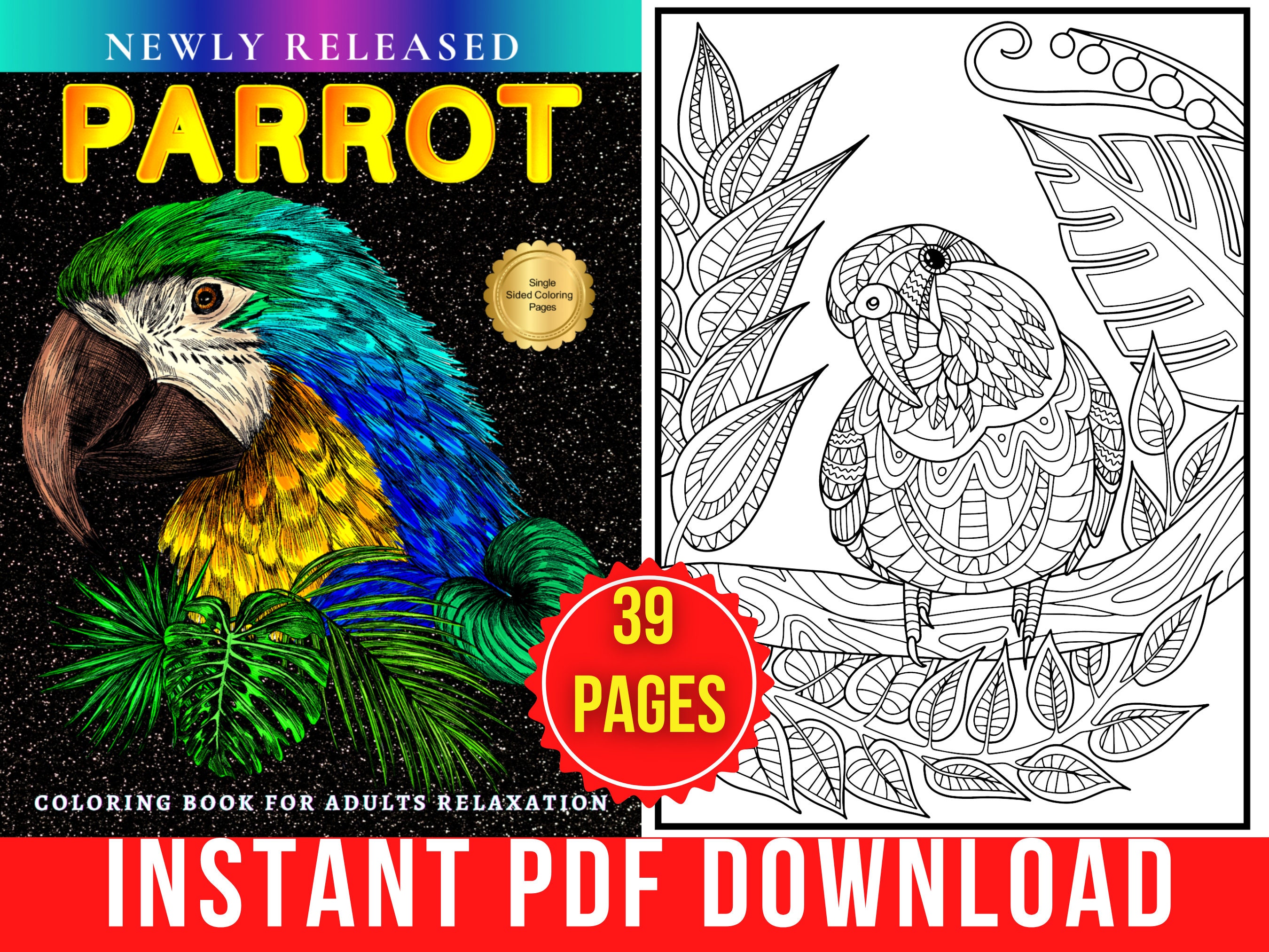 Parrot Coloring Pages | Parrot Coloring Book for Adults and Teens | 40 ...