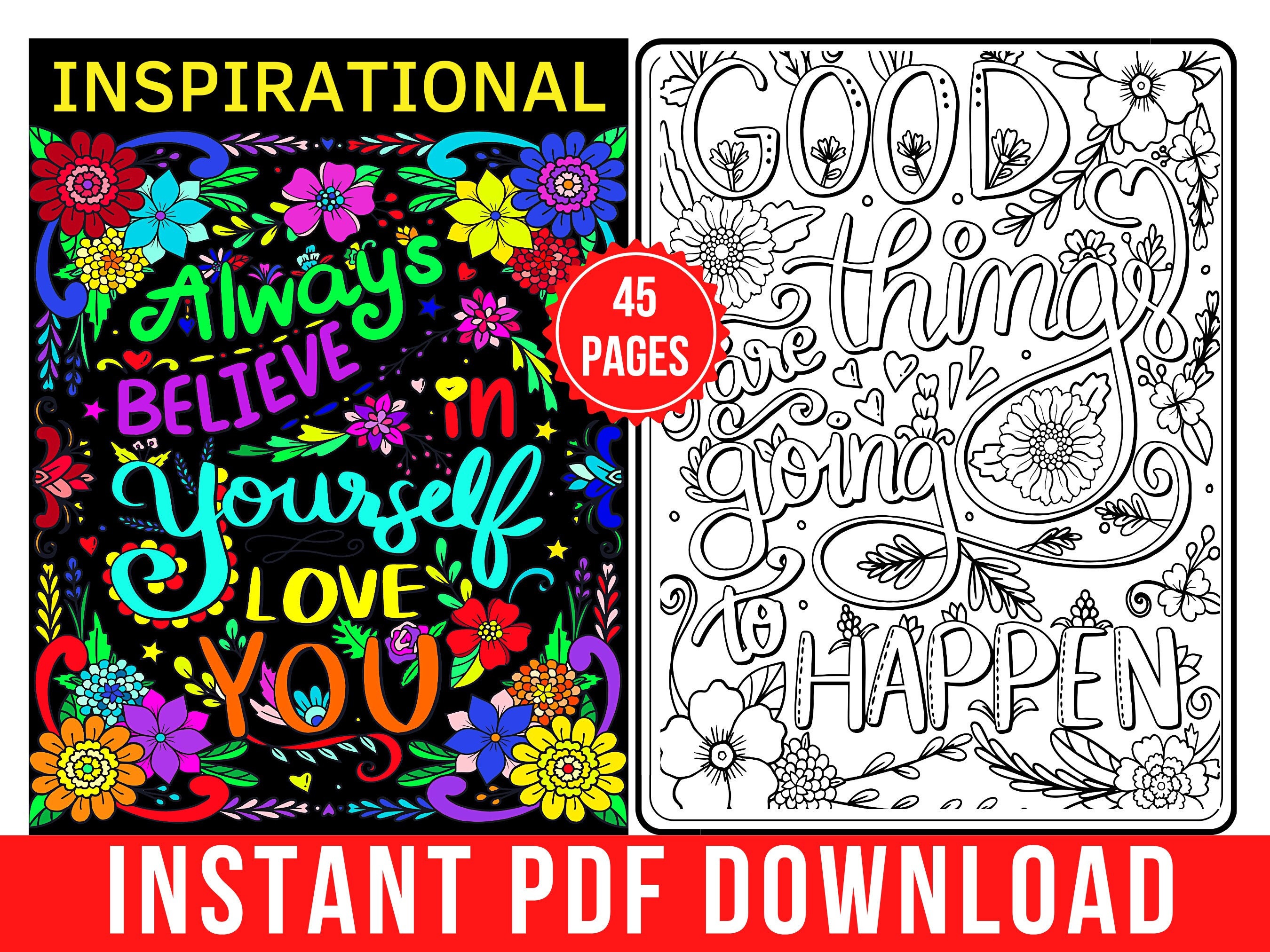 Inspirational Coloring Pages: Motivational Quotes for Good Vibes ...