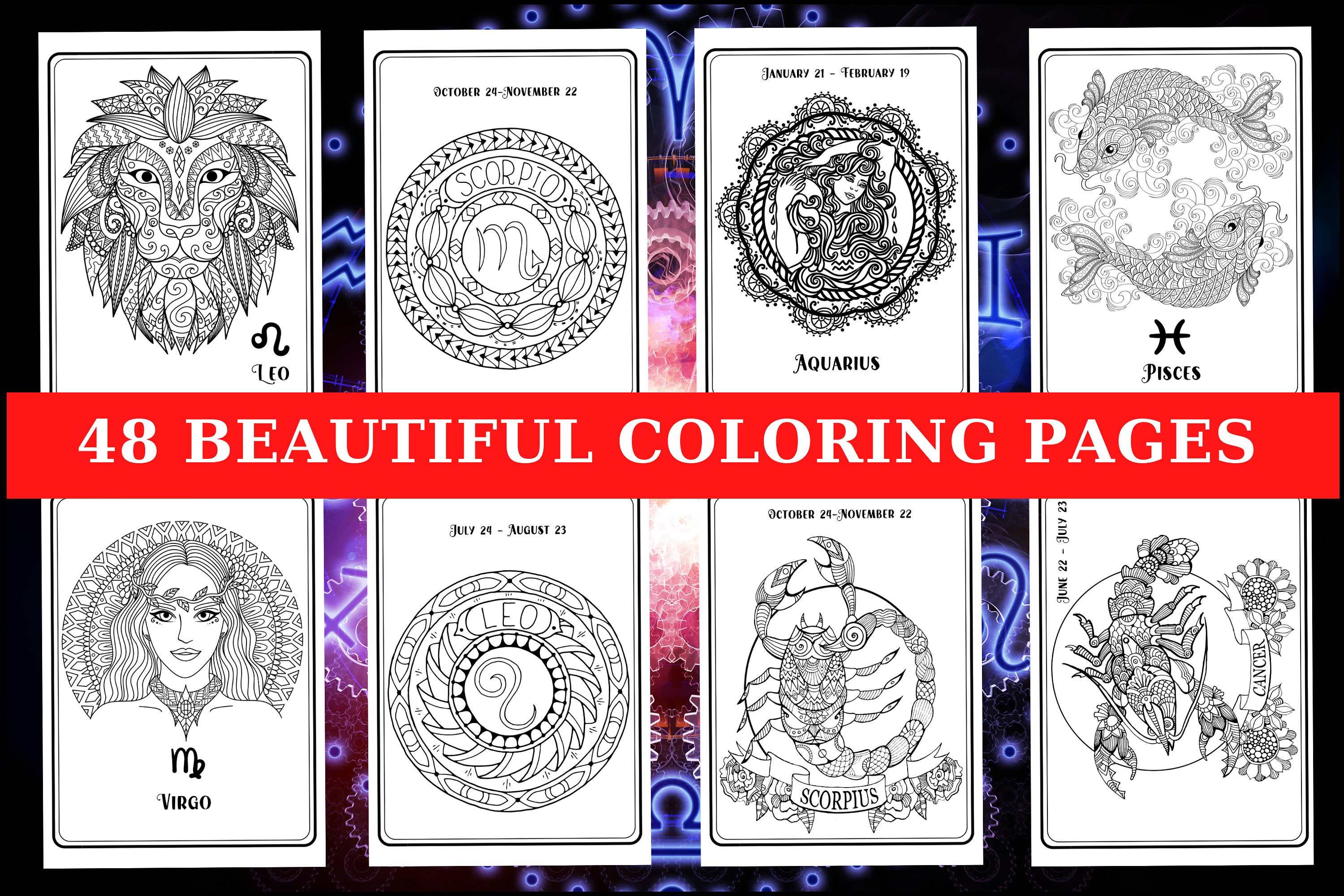 Zodiac Coloring Pages | Zodiac Coloring Book for Adults and Teens Vol.2 ...