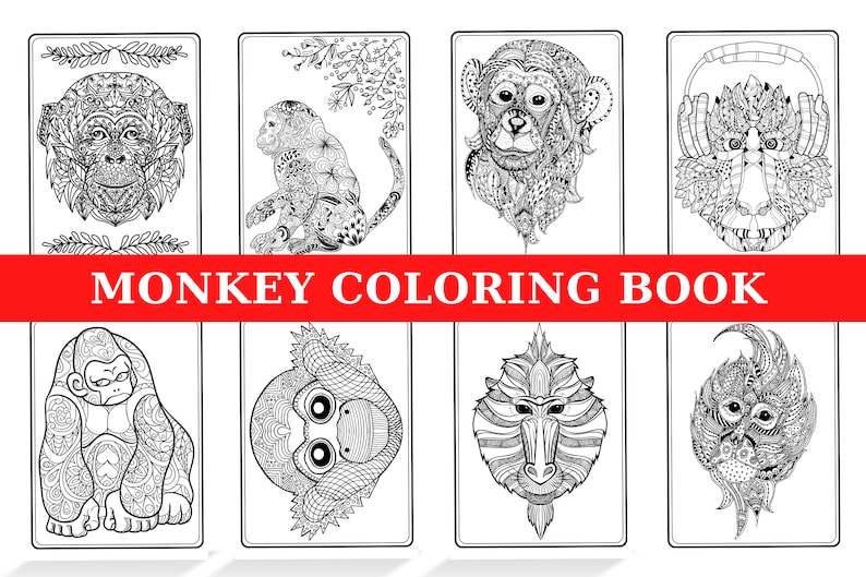 Monkey Coloring Pages: Monkey Coloring Book for Adults | 45 Digital ...