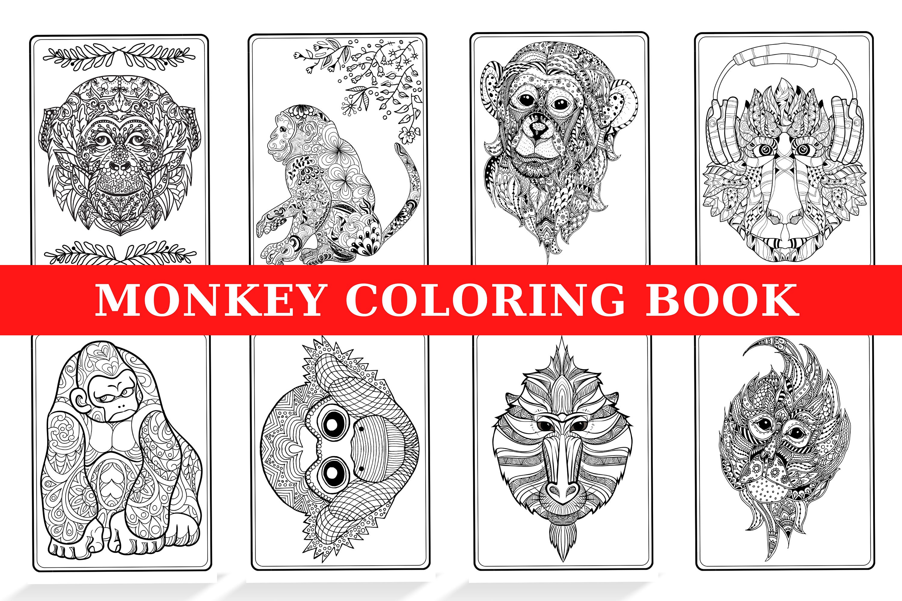 Monkey Coloring Pages: Monkey Coloring Book for Adults | 45 Digital ...