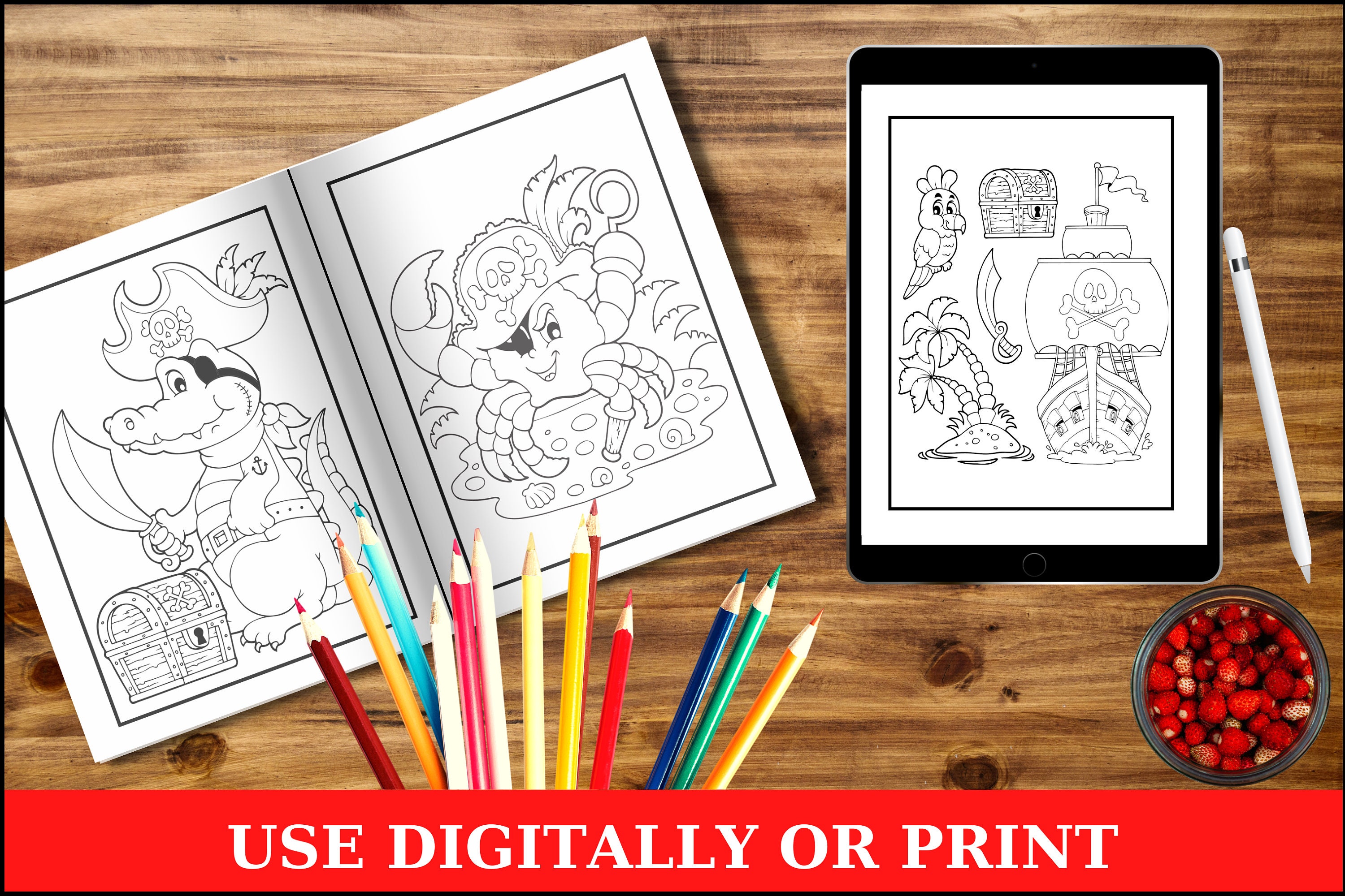 Ahoy Pirate Pages Pirates Coloring Book for Kids and Teens 45 Digital ...