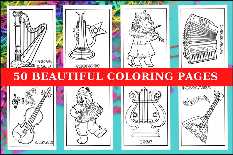 Musical Instruments Coloring Pages | Music Coloring Book for Kids and ...