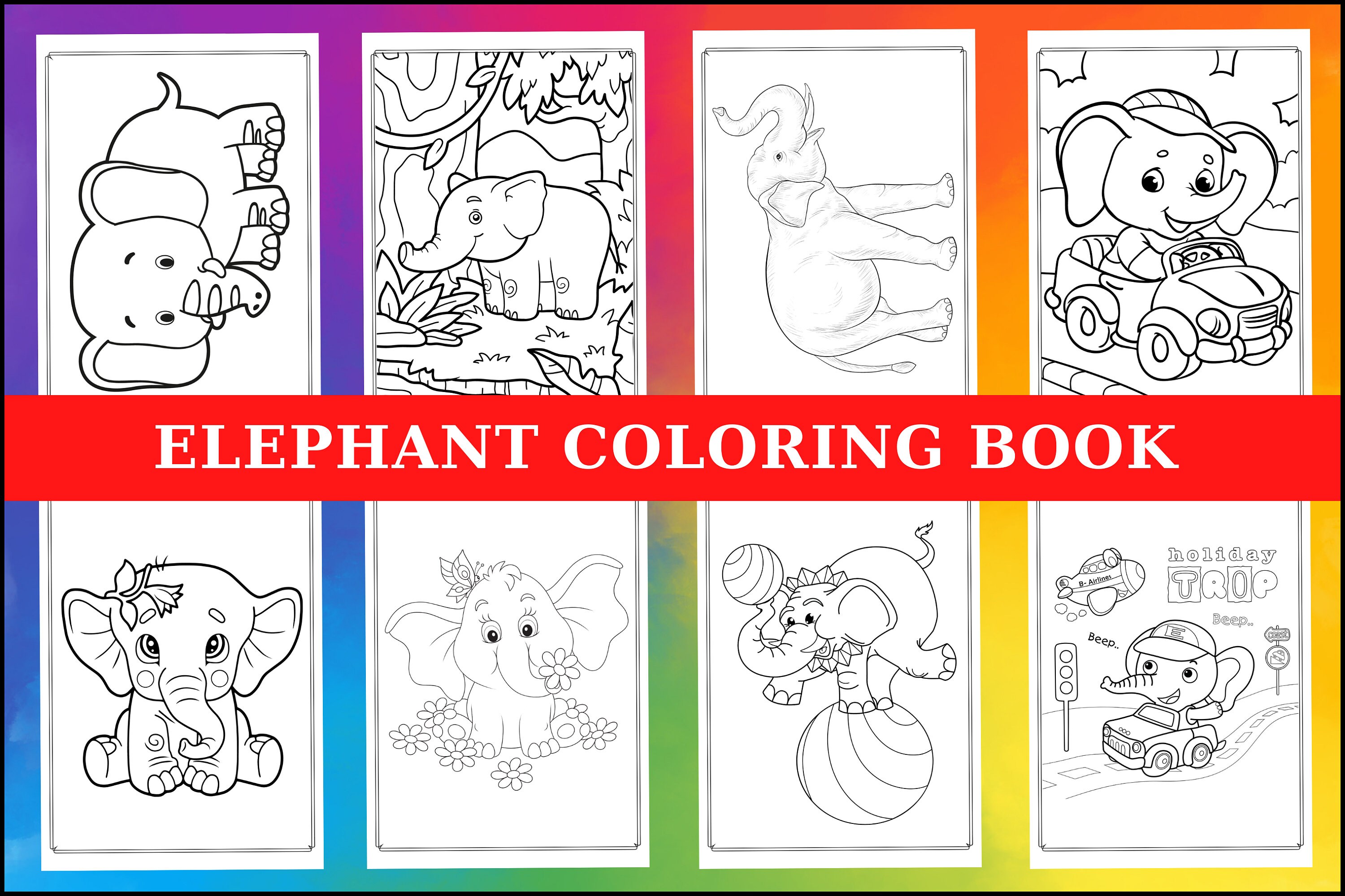 Elephant Coloring Pages Elephant Coloring Book for Kids and - Etsy