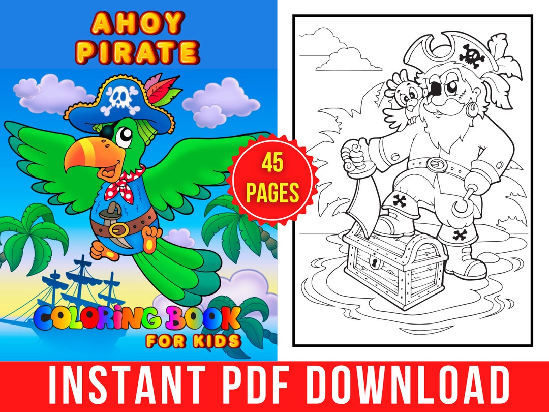Ahoy Pirate Pages Pirates Coloring Book for Kids and Teens 45 Digital ...