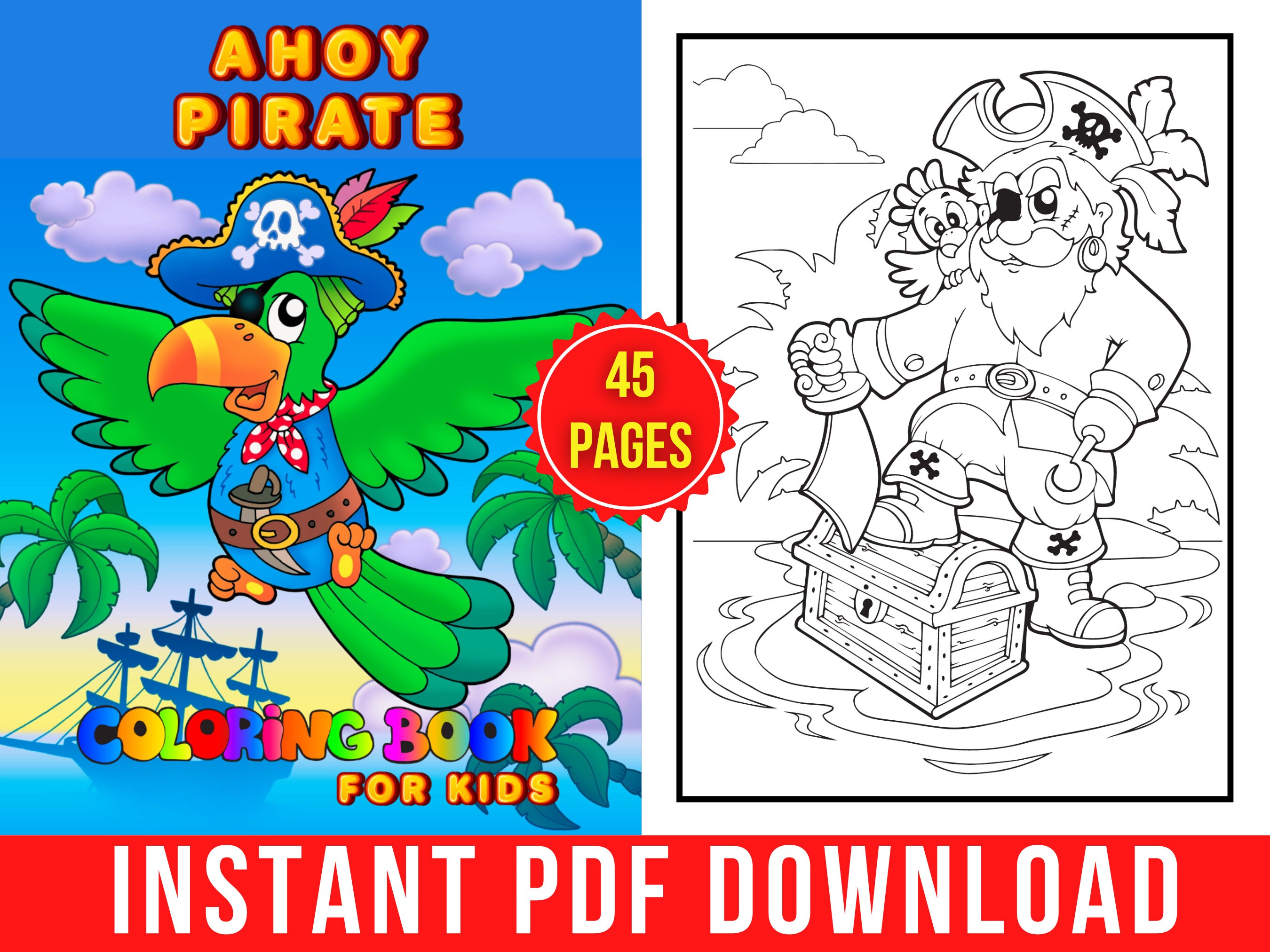 Ahoy Pirate Pages Pirates Coloring Book for Kids and Teens 45 Digital ...