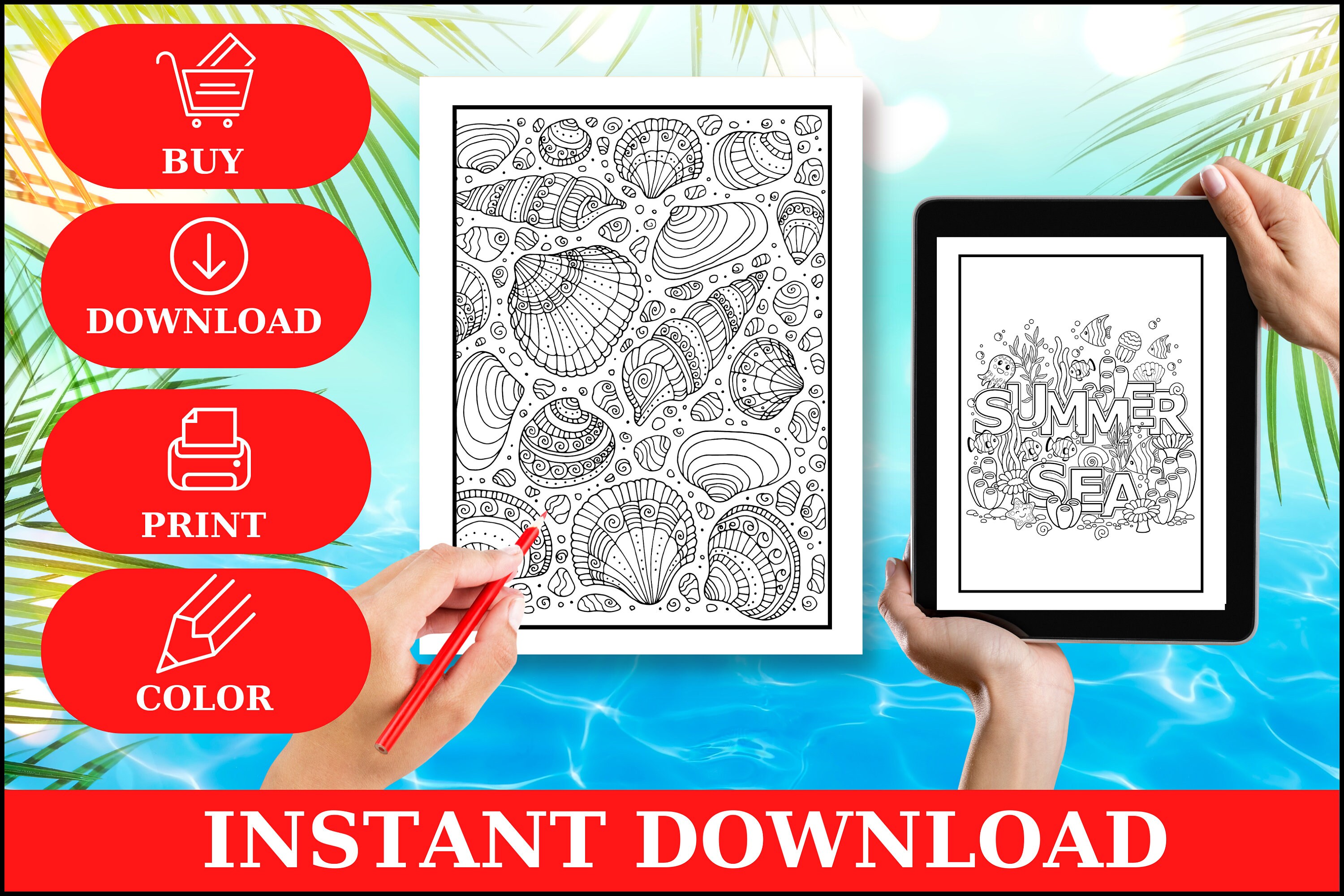 Summer Coloring Pages Summer Coloring Book for Adults and Teens 55 ...