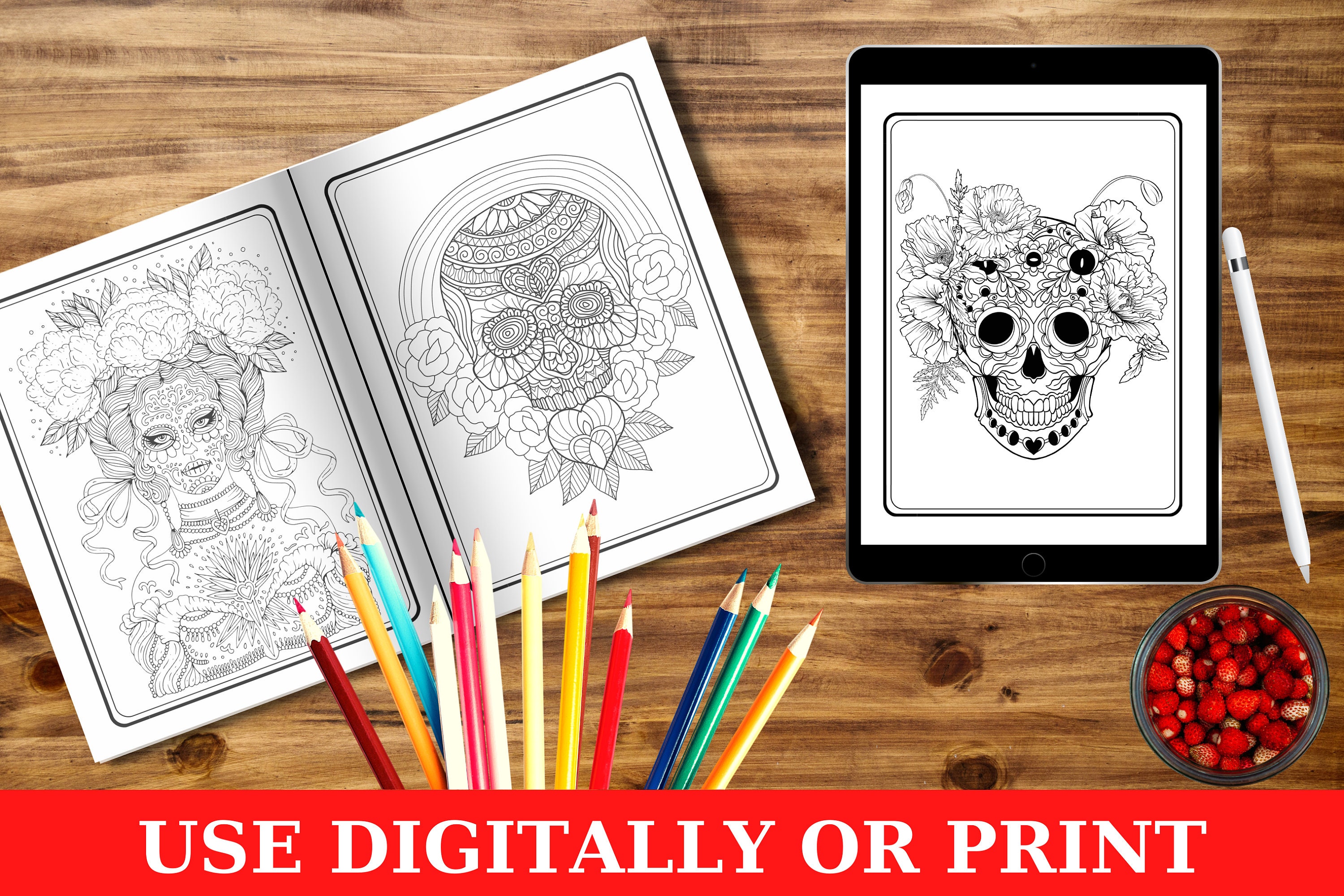Sugar Skull Coloring Pages Sugar Skull Coloring Book for Adults and ...