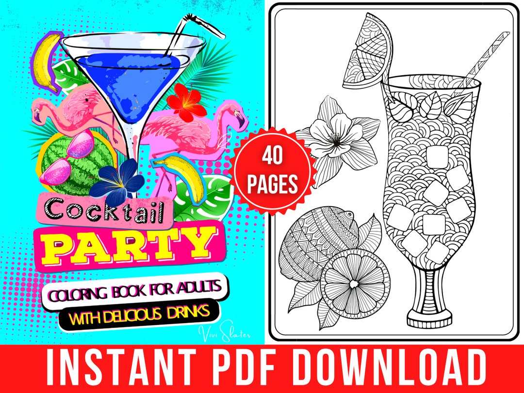 Cocktail Party Coloring Pages | Drinks Coloring Book for Adults and ...