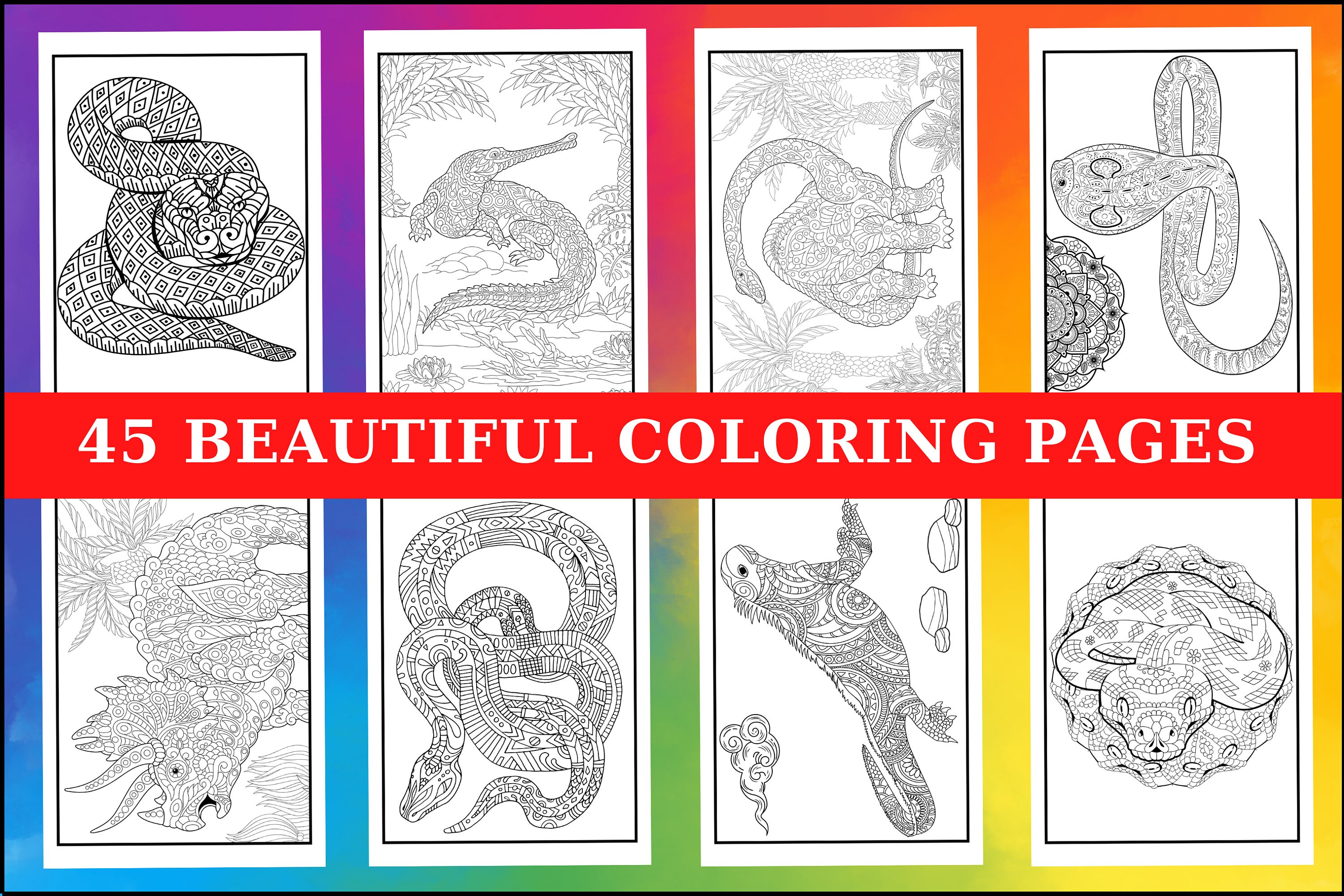Reptile Coloring Pages | Snake Coloring Book for Adults and Teens | 50 ...