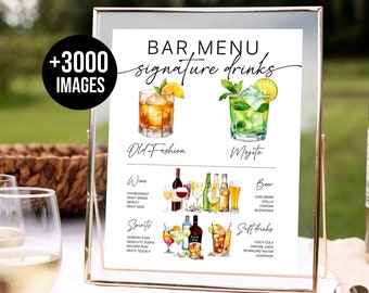 Bar Menu Template Signature Drink Sign Wedding Minimalist - Etsy