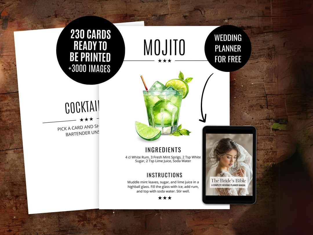 Drink Recipe Cards Template Editable Cocktail Recipe Template Cards ...