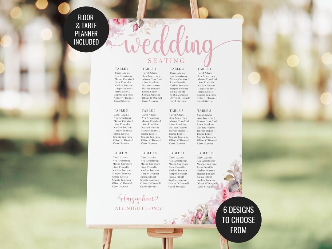 Rose Seating Chart Sign, Table Seating Chart, Rose Blush Seating Plan ...