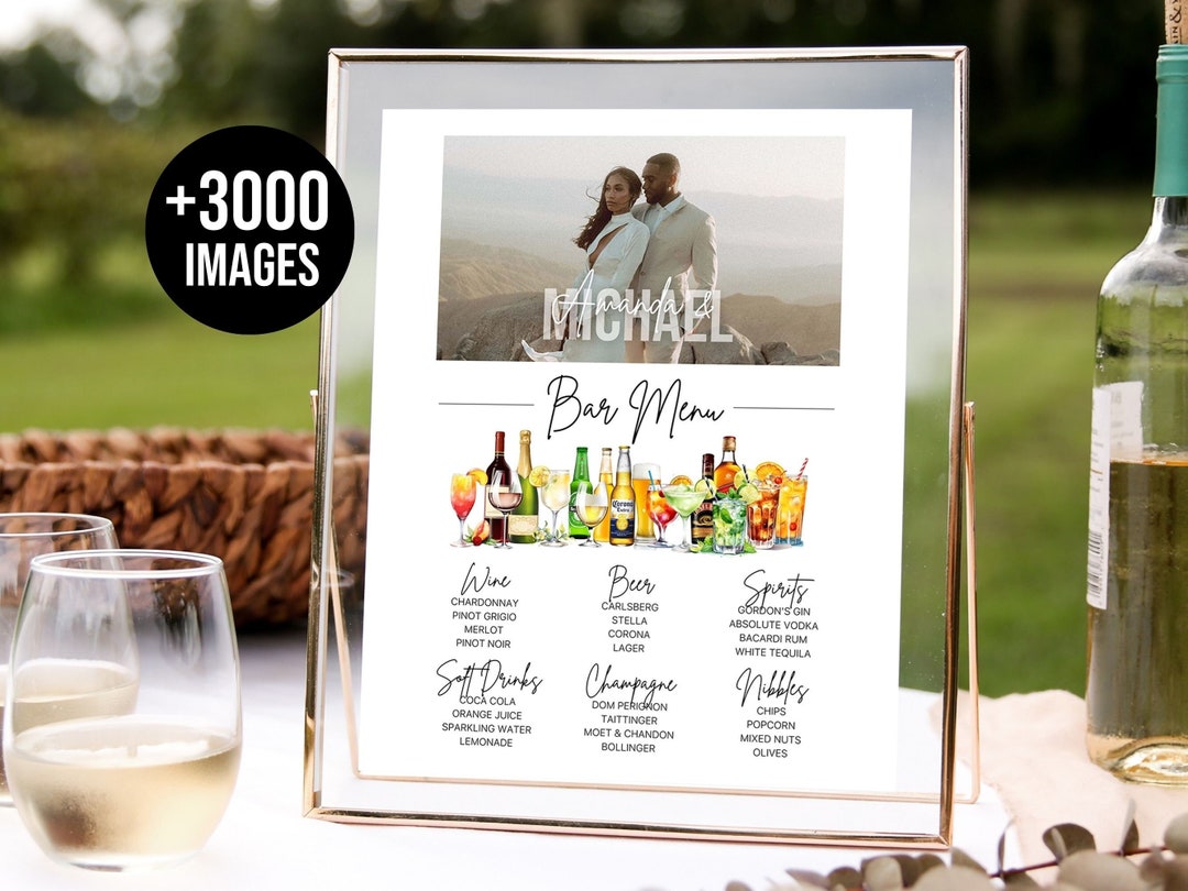 Portrait Bar Menu Portrait Drink Menu Template Wedding Bar Sign With ...