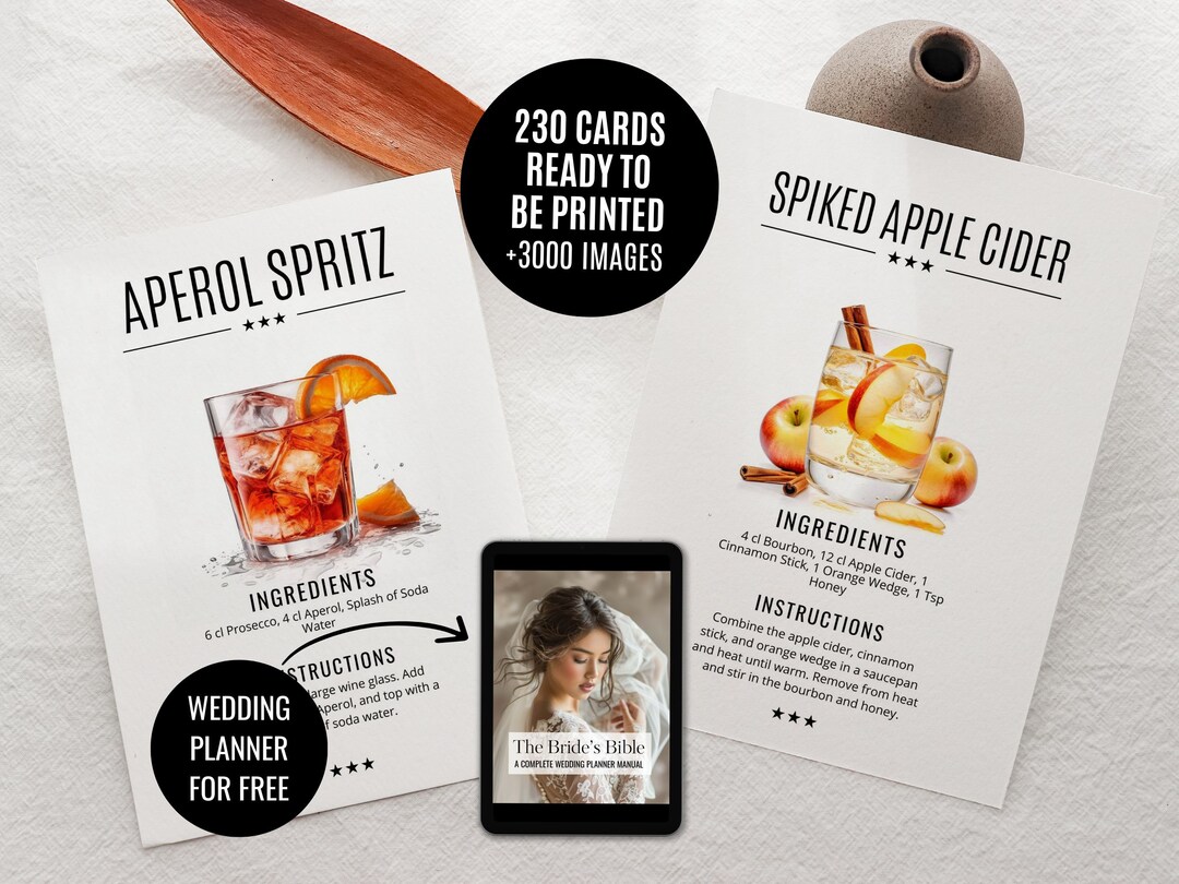 Drink Recipe Cards Template Editable Cocktail Recipe Cards Drink Cards ...