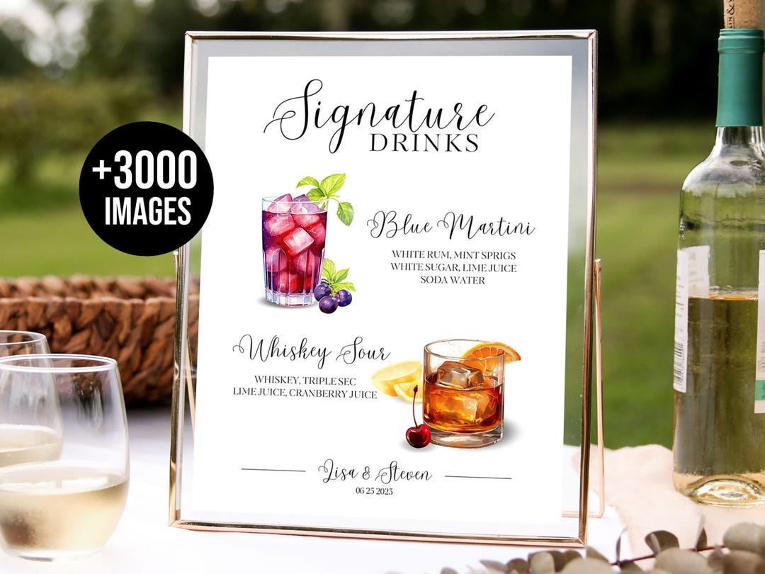 Wedding Signature Drinks, Custom Cocktail Sign, Bar Menu Template ...