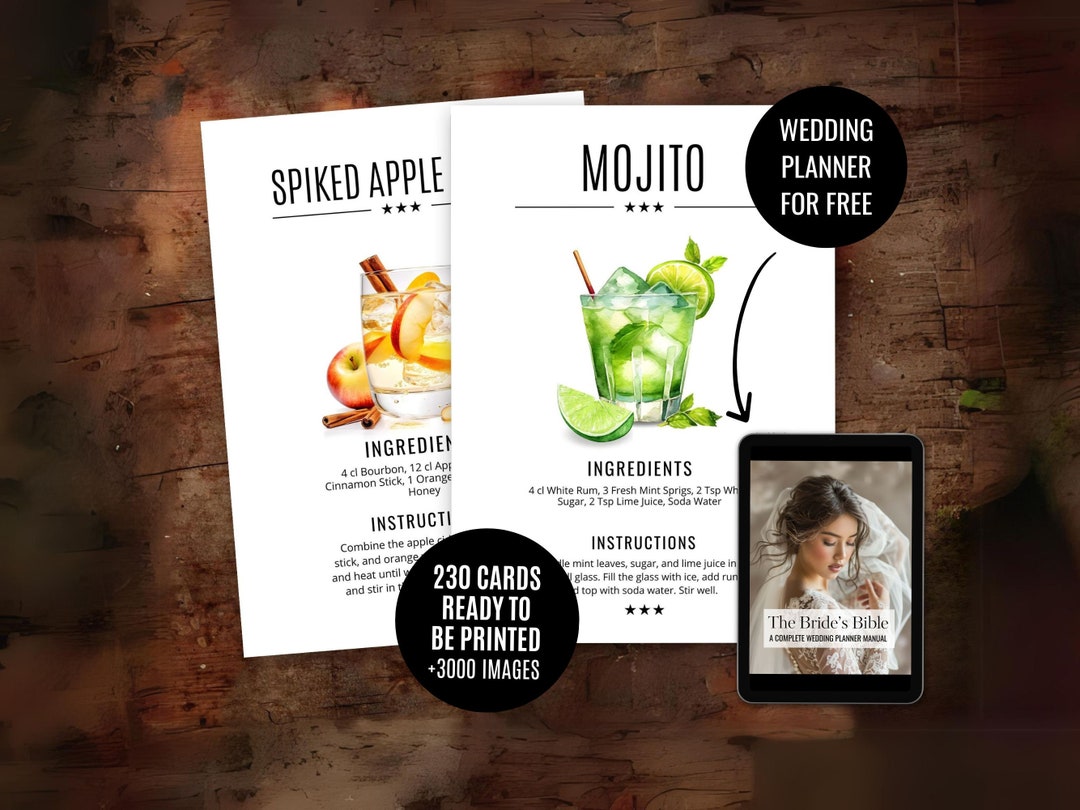 Cocktail Recipe Cards Template Editable Drink Recipe Cards Drink Cards ...