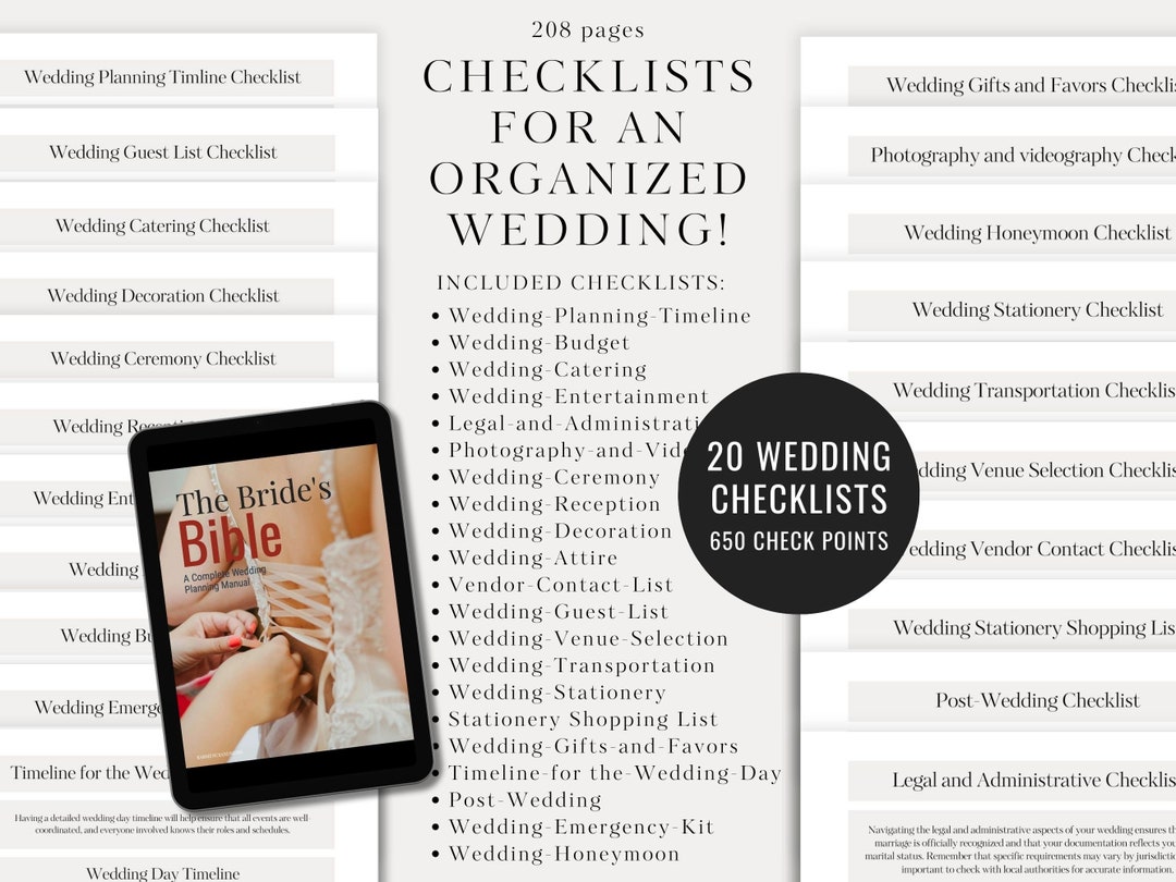Wedding Checklist Planner Wedding Planning Checklist Template Wedding ...