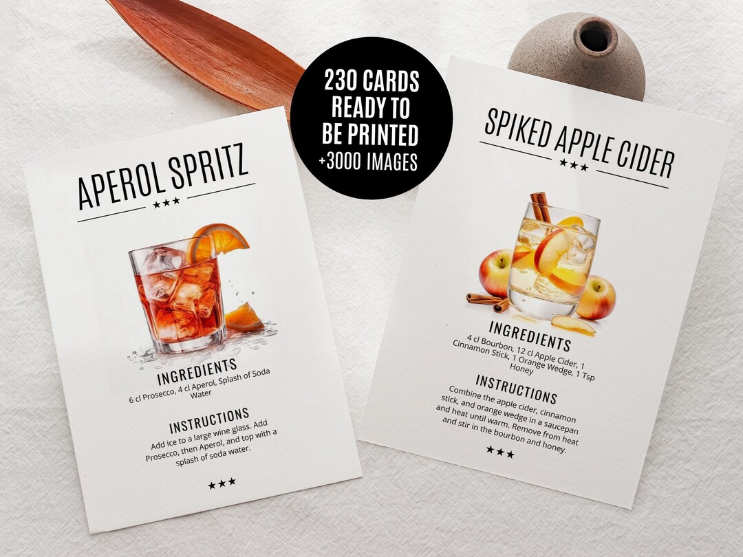 Drink Recipe Cards Template Editable Cocktail Recipe Cards Drink Cards ...
