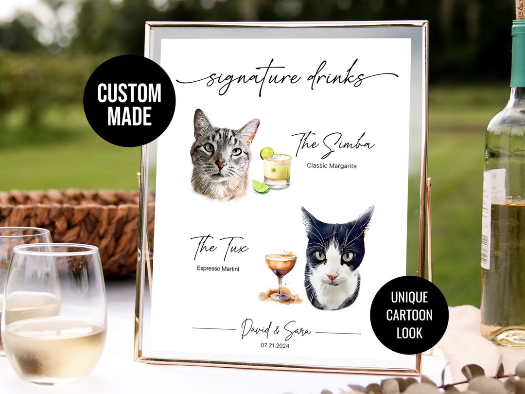 Cat Signature Drink Sign Wedding Bar Menu Digital Printable Pet ...