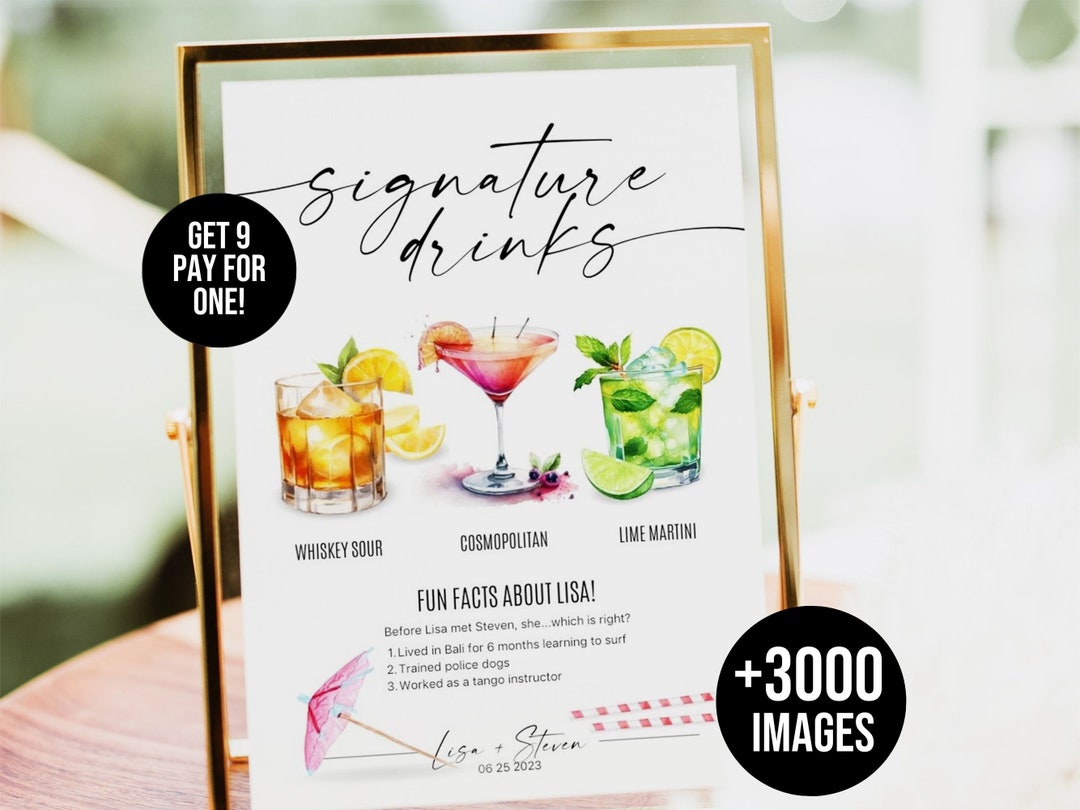 Signature Drinks, His and Her Drinks, Wedding Bar Sign, Bar Menu Sign ...