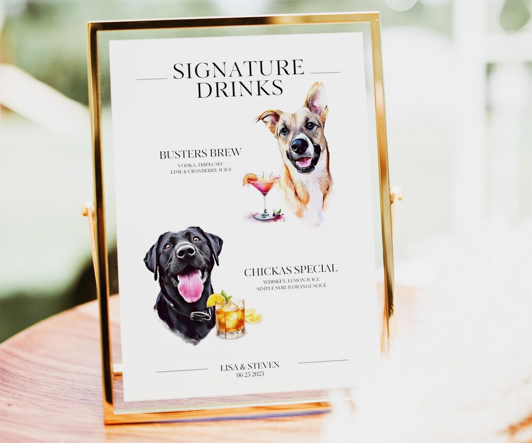 Rustic Pet Signature Drink Sign Wedding Bar Menu Digital Printable Pet ...