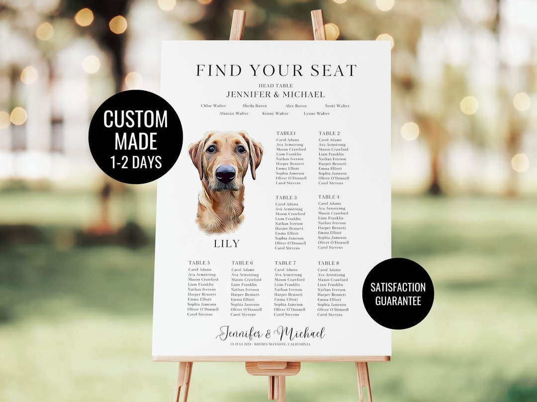 Custom Dog Seating Chart Sign, Pet Seating Chart Sign, Custom Seating ...