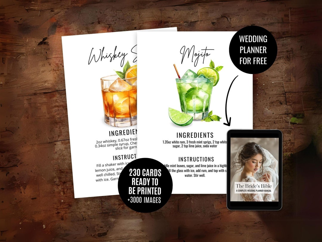 Cocktail Recipe Cards Template 230 Editable Drink Recipe Cards Instant ...