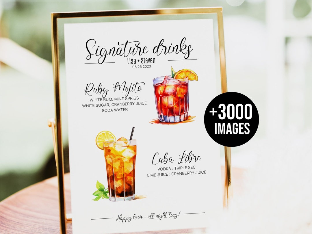His Her Drink Sign His and Her Cocktail Menu Signature Drink Sign ...