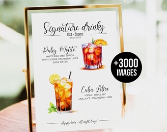 His and Her Drinks Signature Sign Template Wedding Bar Menu - Etsy