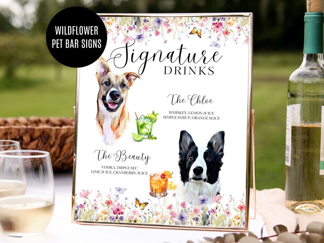 Pet Signature Drink Sign, Flower Bar Menu, Personalized Pet Cocktail ...