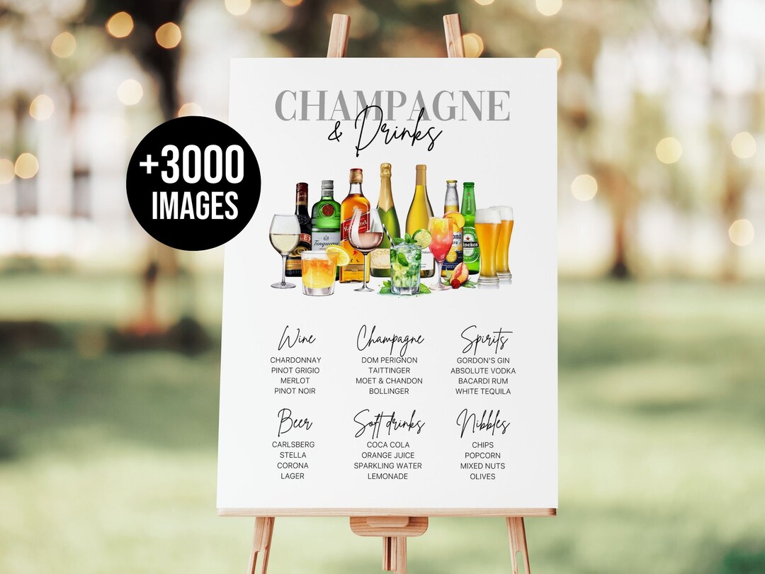 Champagne and Bar Menu Template, Champagne Sign Wedding, Champagne Bar ...