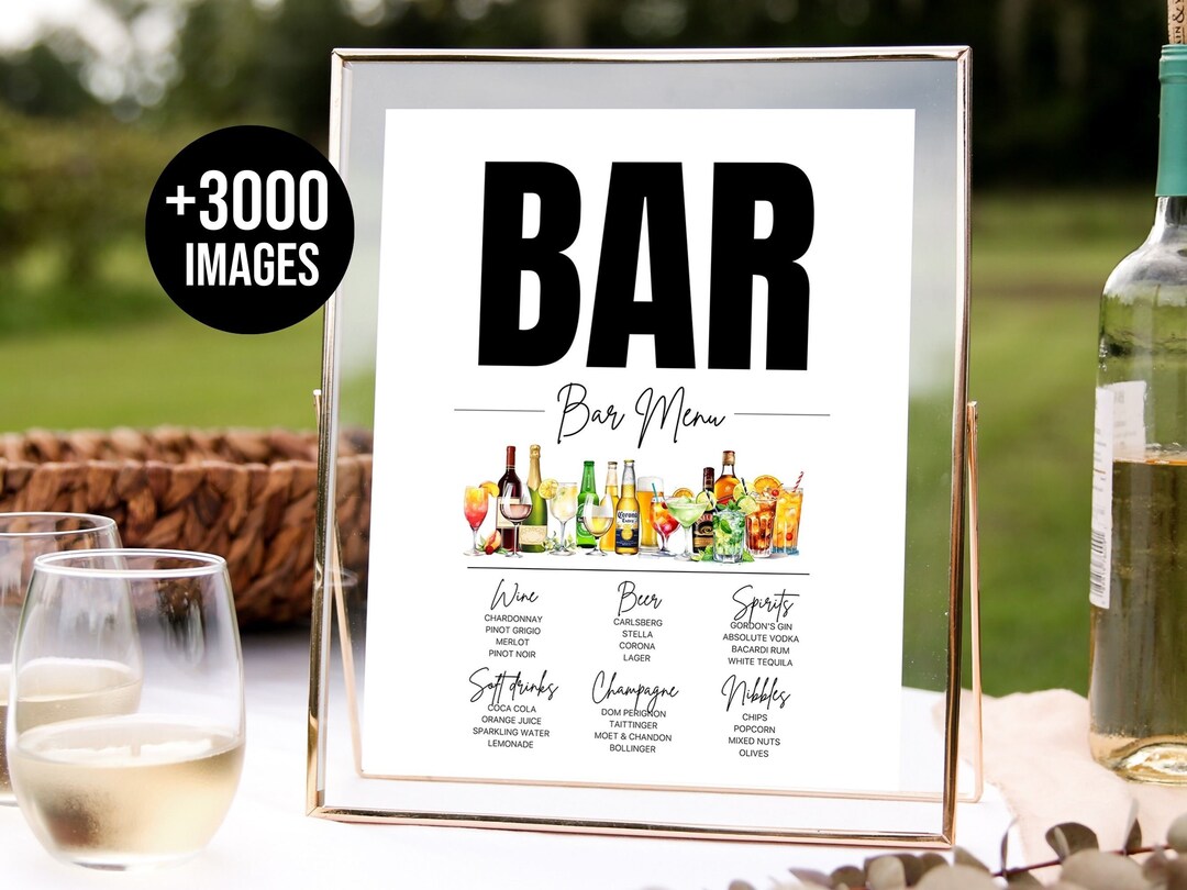 Wedding Bar Menu, Bar Sign With Photo, Bar Menu With Picture, Wedding ...
