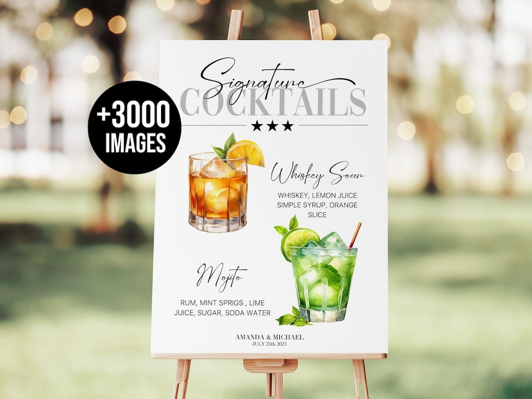 Signature Cocktail Wedding Sign, His and Her Cocktail Sign, His Her ...