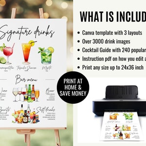 Signature Drinks Sign and Bar Menu Template Minimalist Printable Bar ...