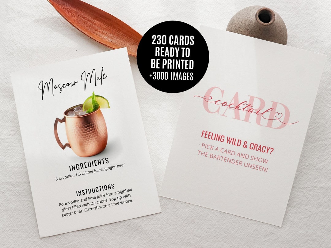 Editable Drink Recipe Cards Cocktail Recipe Cards Template Cocktail ...