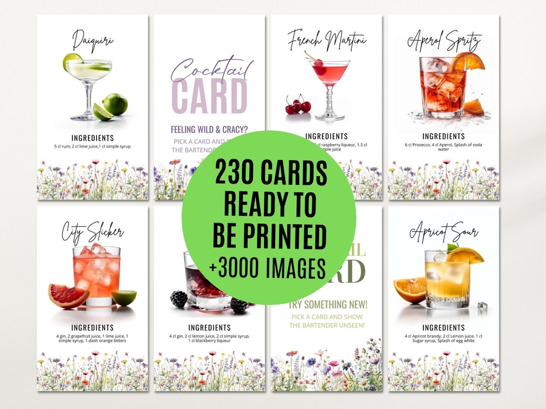 Recipe Drink Cards Template 230 Editable Drink Recipe Cards Instant ...