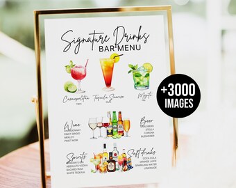 Bar Menu Template Signature Drinks Sign Minimalist Printable Bar Menu ...