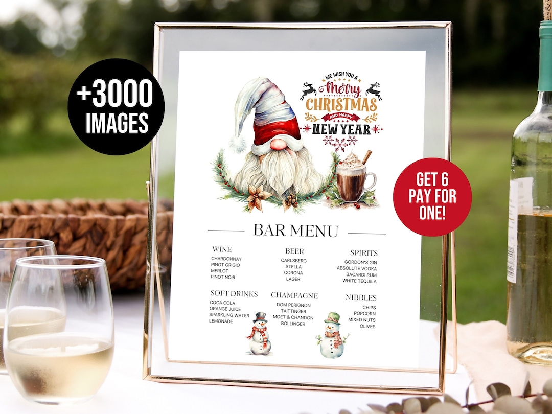 Christmas Party Bar Menu, Bar Menu Sign, Bar Menu Template, Holiday ...