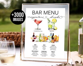 Bar Menu Template Signature Drink Sign Wedding Minimalist - Etsy