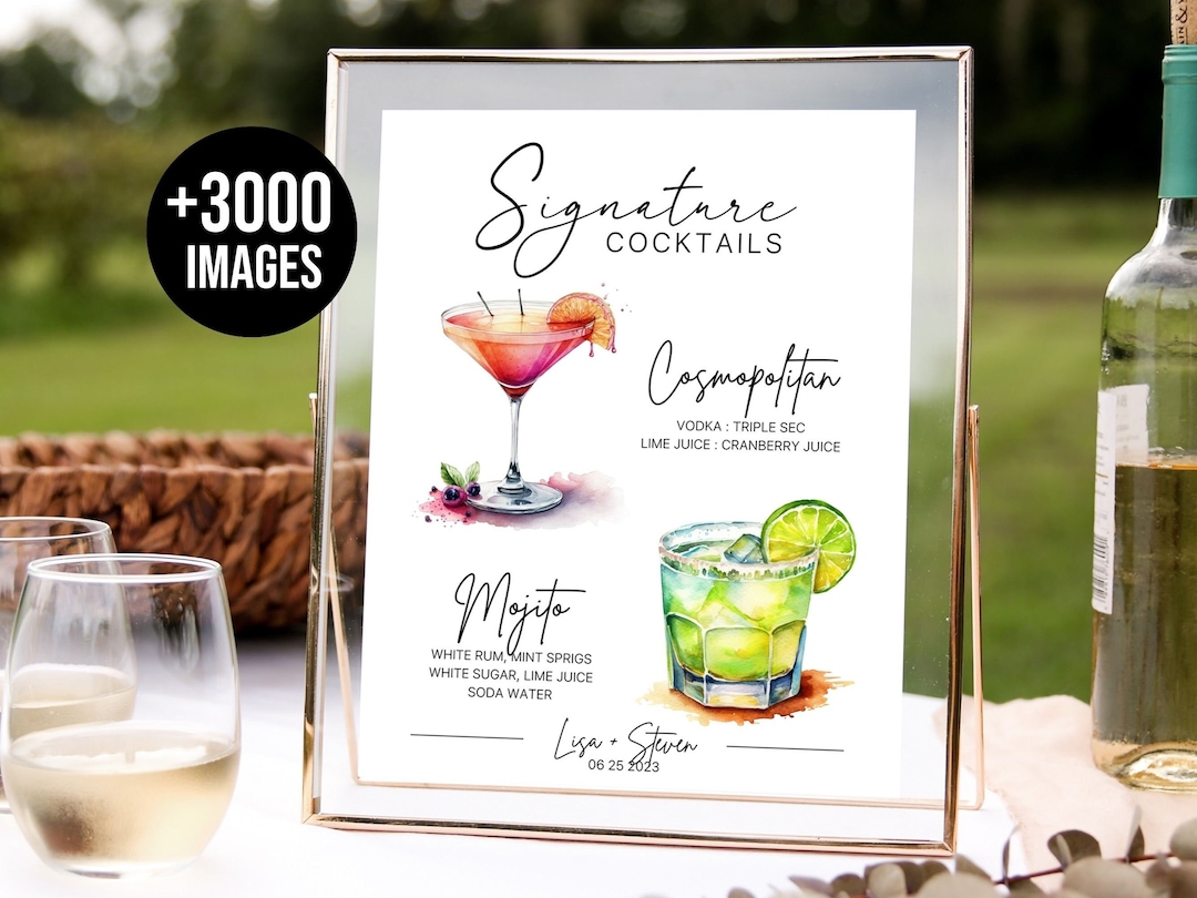 Signature Drink Sign, Bar Menu Template, His and Her Drink Sign ...