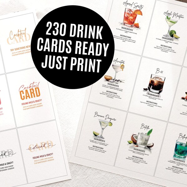 Drink Recipe Cards - Etsy