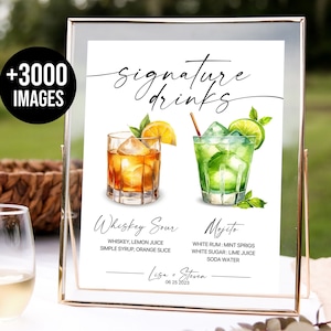 His and Her Drinks Signature Sign Template, Wedding Bar Menu Sign ...