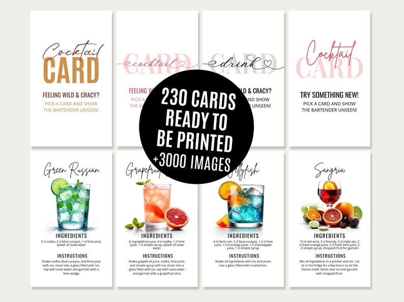 Cocktail Recipe Cards Template 230 Editable Drink Recipe - Etsy