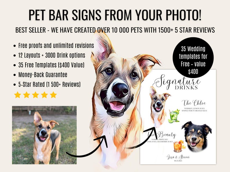 Rustic Pet Signature Drink Sign Wedding Bar Menu Digital Printable Pet ...