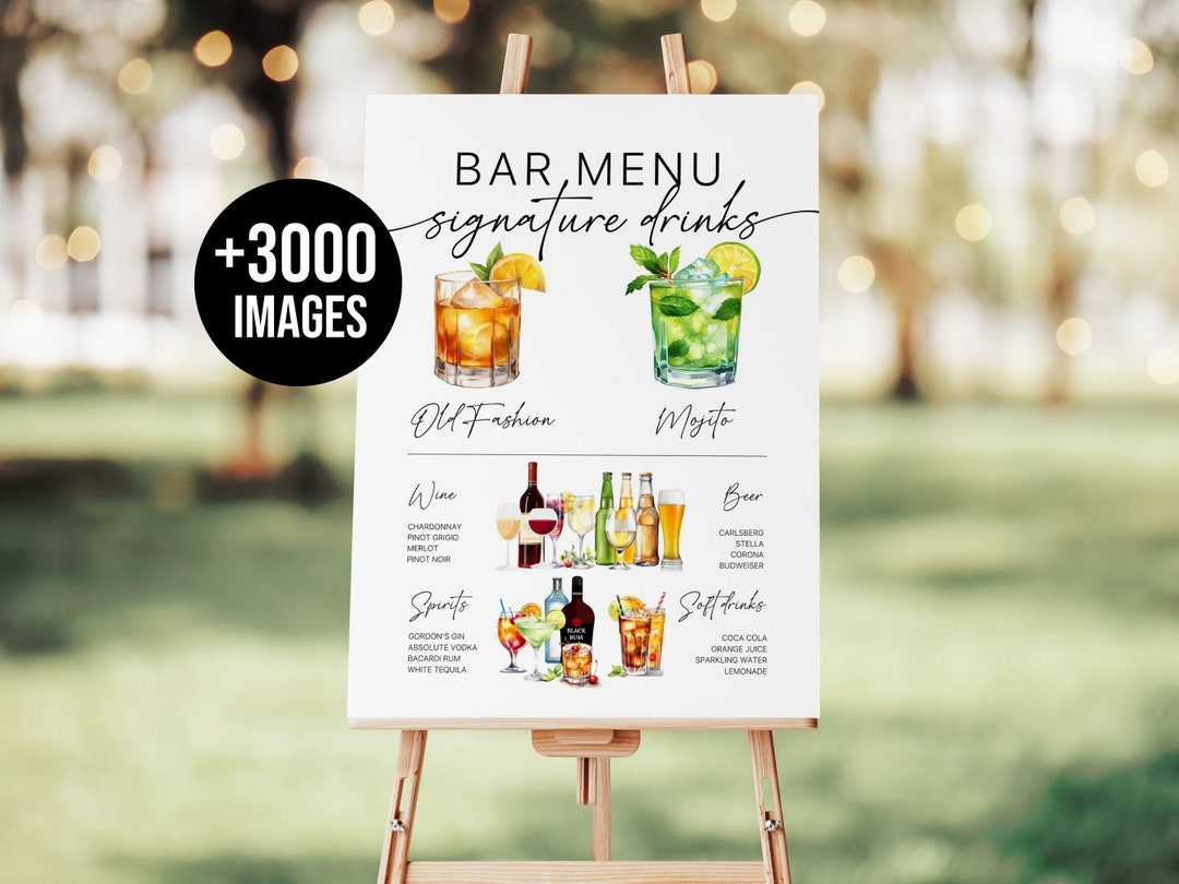 Signature Drinks Sign Bar Menu Template Minimalist Printable - Etsy