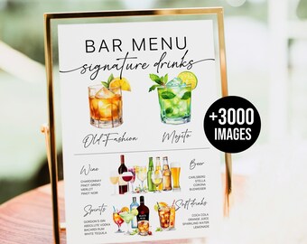 Bar Menu Template Signature Drink Sign Wedding Minimalist - Etsy