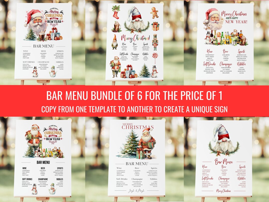 Christmas Bar Menu Bundle Sign Holiday Cocktail Party Decor - Etsy UK
