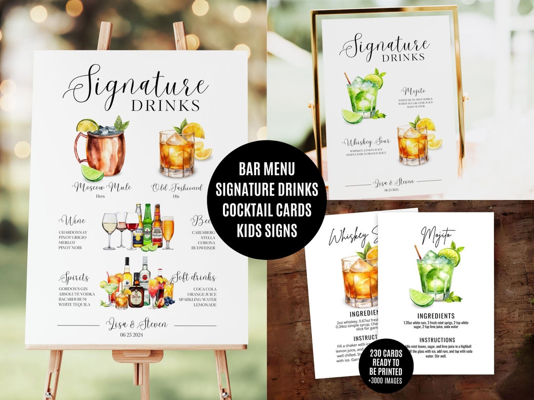 Bar Menu Template Bundle Modern Signature Drink Template Cocktail ...