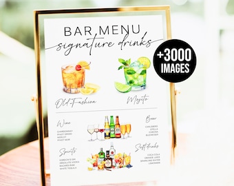 Featured Signature Drink Sign Bar Menu Template Minimalist Printable ...